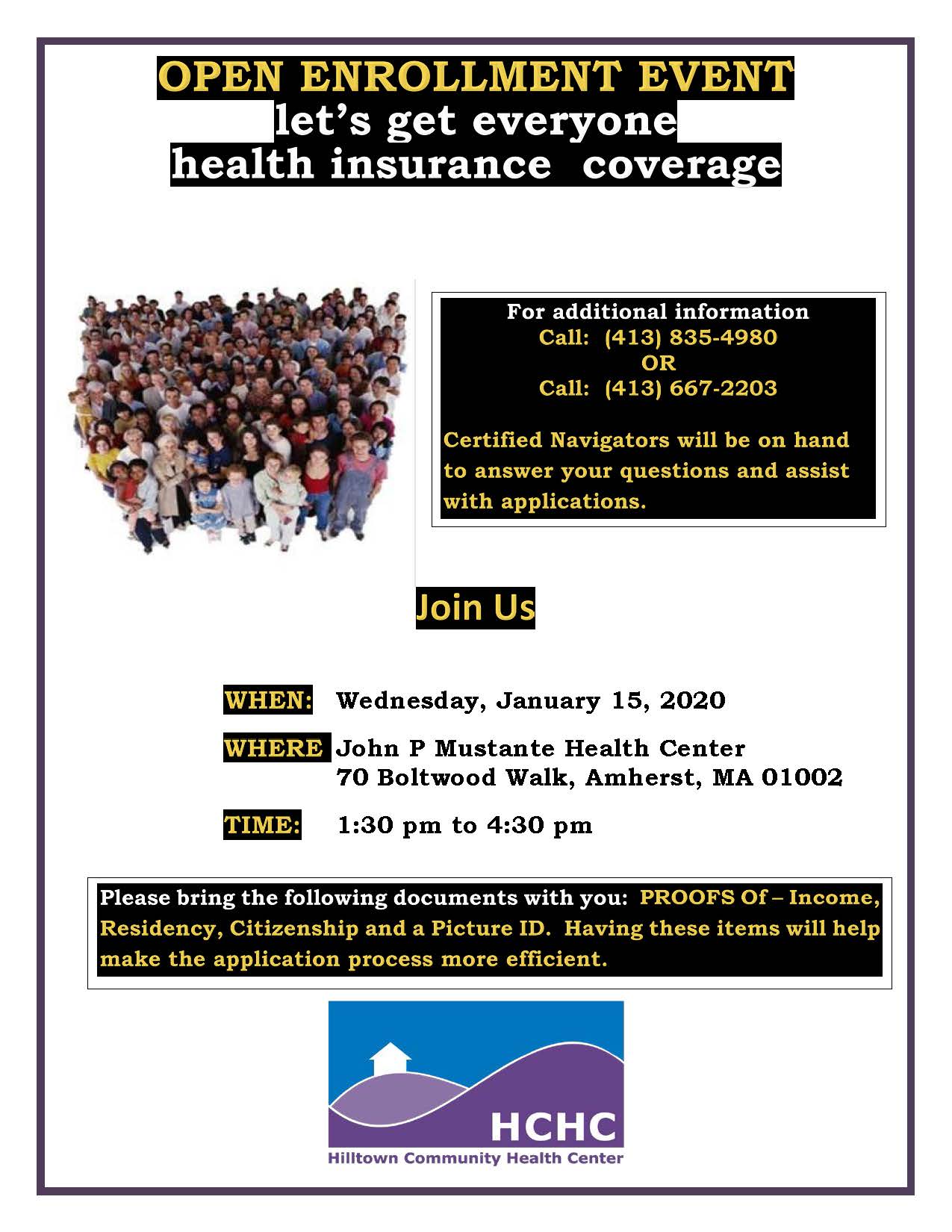 Open Enrollment Event- Jan. 15th - Hilltown Community Health Center